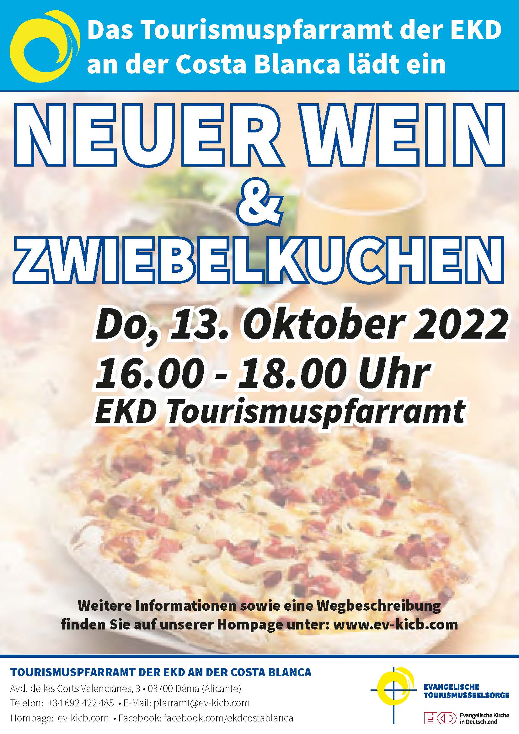 Neuer Wein und Zwiebelkuchen EKD Tourismuspfarramt an der Costa Blanca